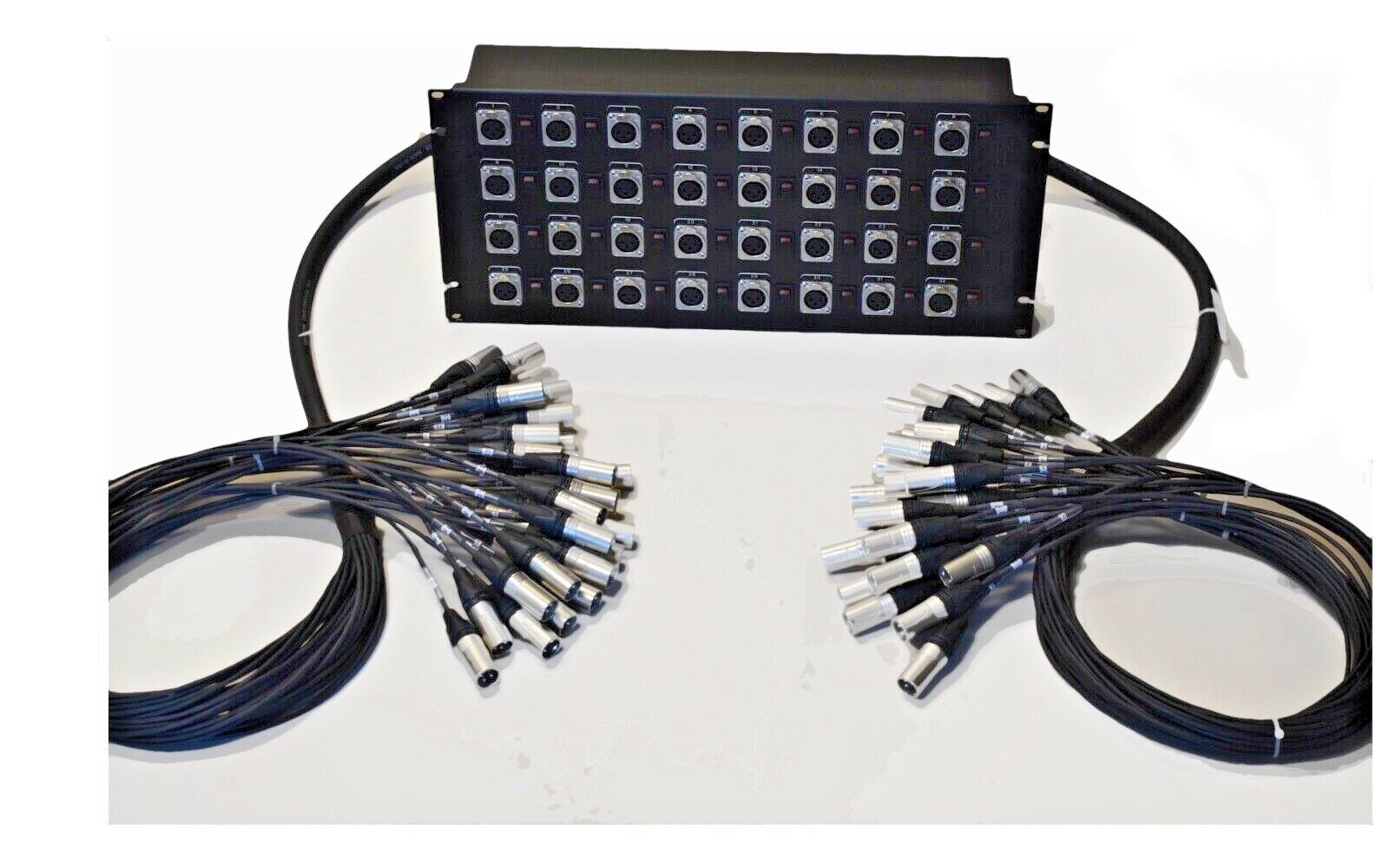 CBI 32 Ear Splitter Box Rack w/5ft Mon 15ft Main Microphone Split Snake ...
