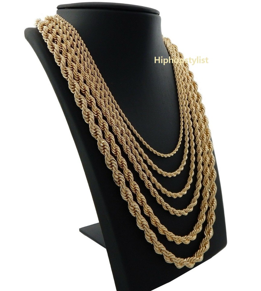 Hip Hop Rope Chain Necklace 16" 18" 20" 22" 24" 26" 30" inch 14K Gold ...