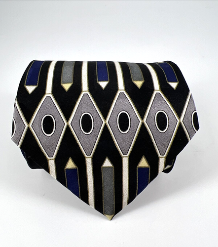 Martin Wong Napa CA Neck Tie Necktie Silk Geometric Silver Blue Black ...