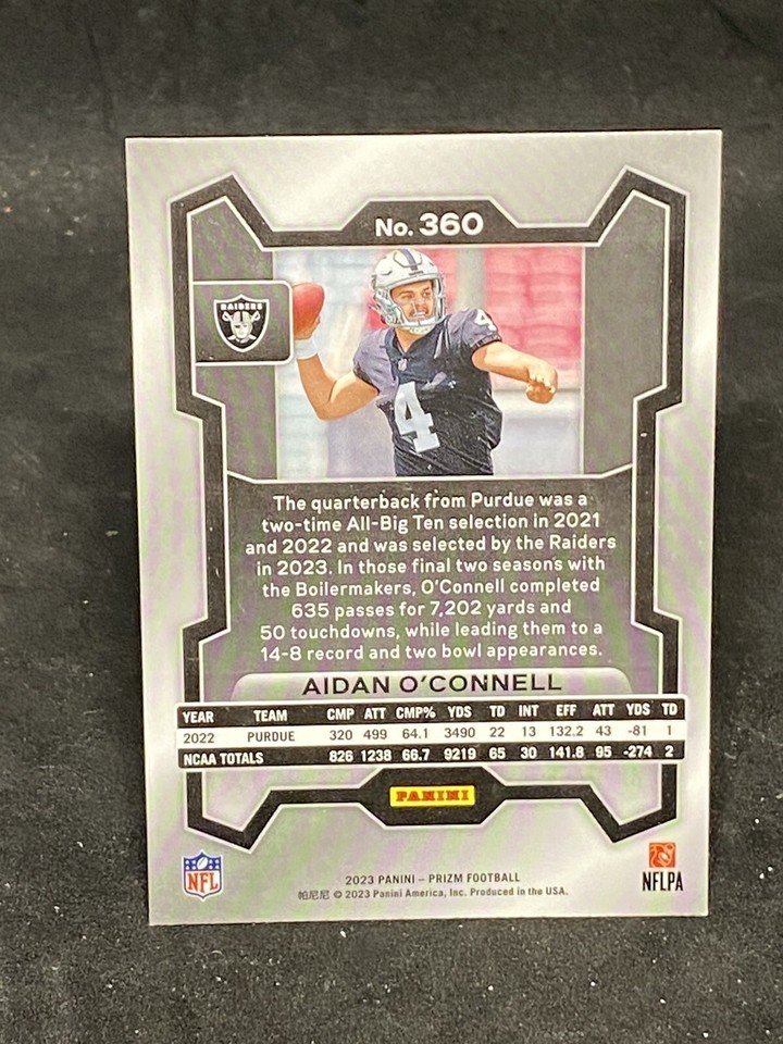 Aidan O’Connell RC #360 Rookie Prizm 2023 Prizm Las Vegas Raiders ...