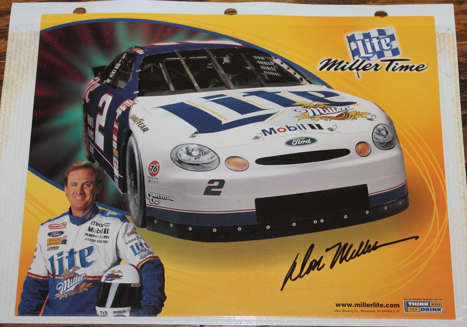 Rusty Wallace Nascar Miller Lite Racing #2 Autographed Signed Hero Card ...