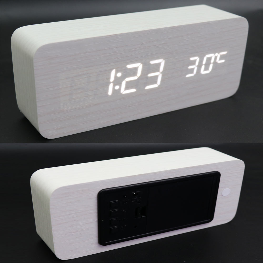 Wooden Wood Digital USB Modern LED Desk Alarm Clock Calendar Timer ...