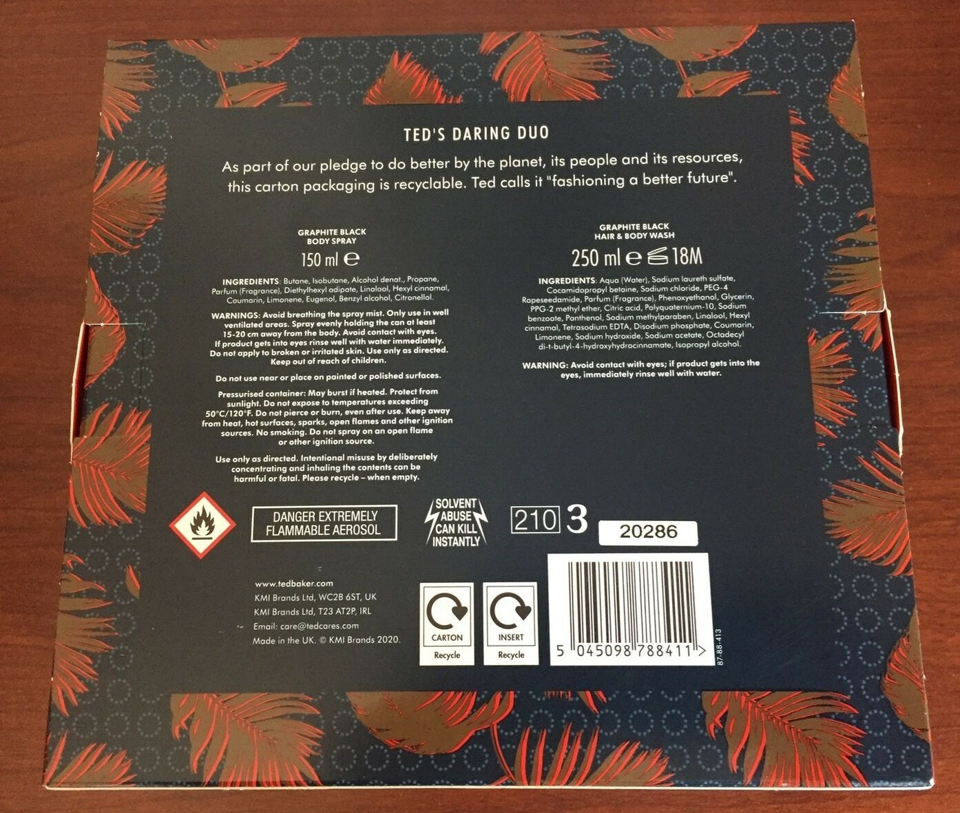 Ted Baker Graphite Black Body Spray and Wash Gift Set for Men (2574640 ...