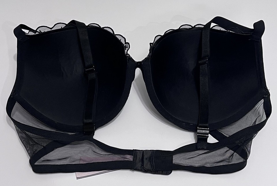 40C Victorias Secret Bra Black Gold STAR Mesh Plunge PushUp Underwire ...