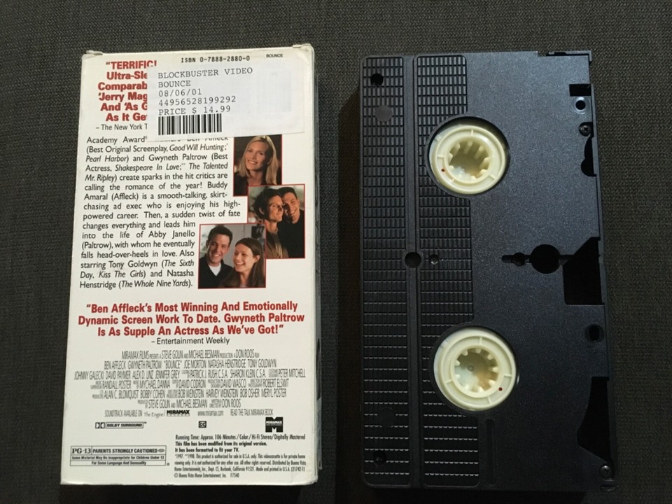 BOUNCE VHS Tape Ben Affleck Gwyneth Paltrow Blockbuster video store ...
