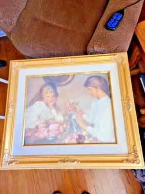 Two Girls Arranging Roses- Matted Print-Beautiful Art Deco Frame-Sir ...