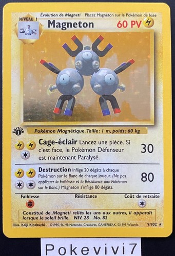 Carte Pokemon MAGNETON 9/102 Holo Set de Base EDITION 1 Wizards FR | eBay