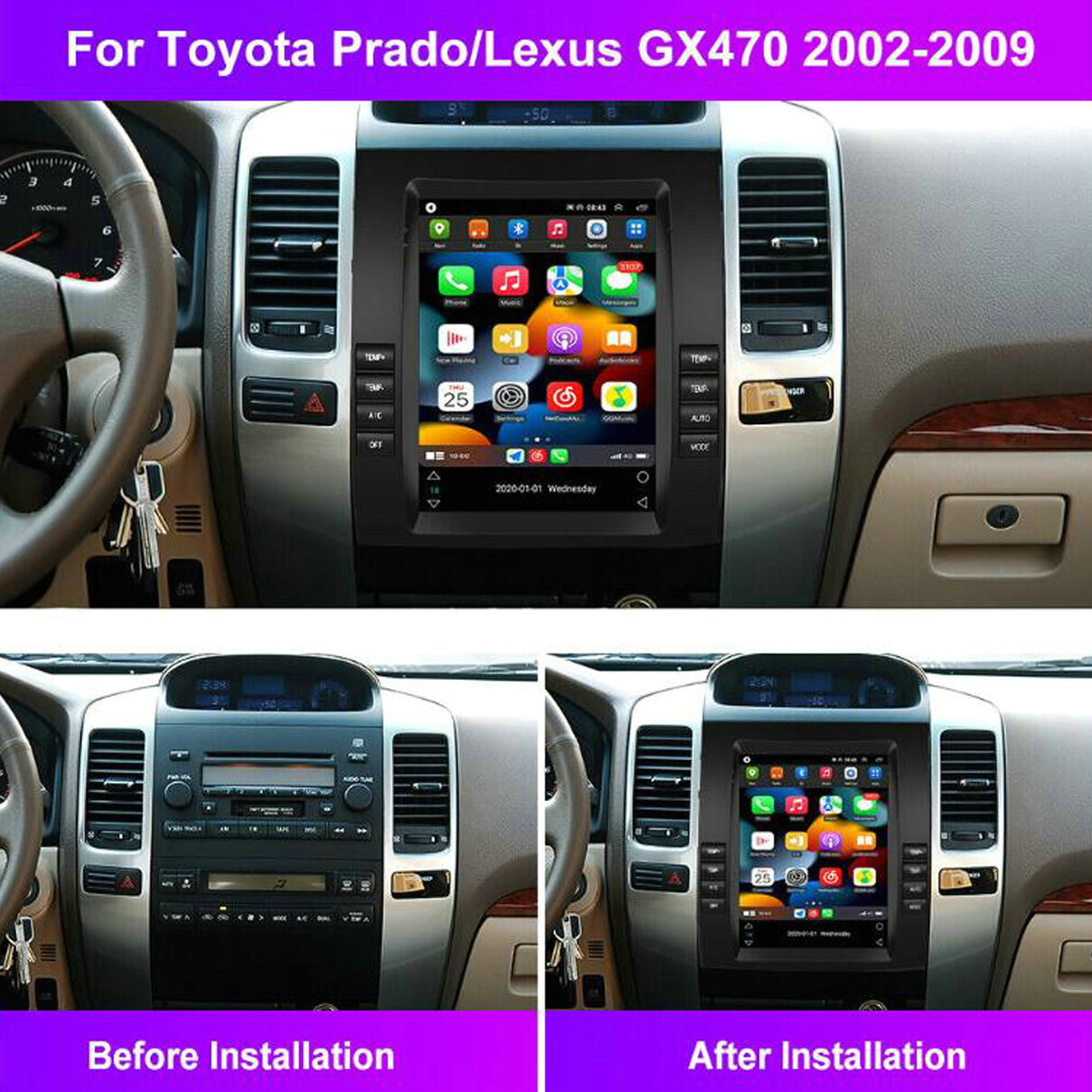 Car Android 10.1 GPS Stereo Radio CarPlay For Lexus GX470 Toyota Prado ...