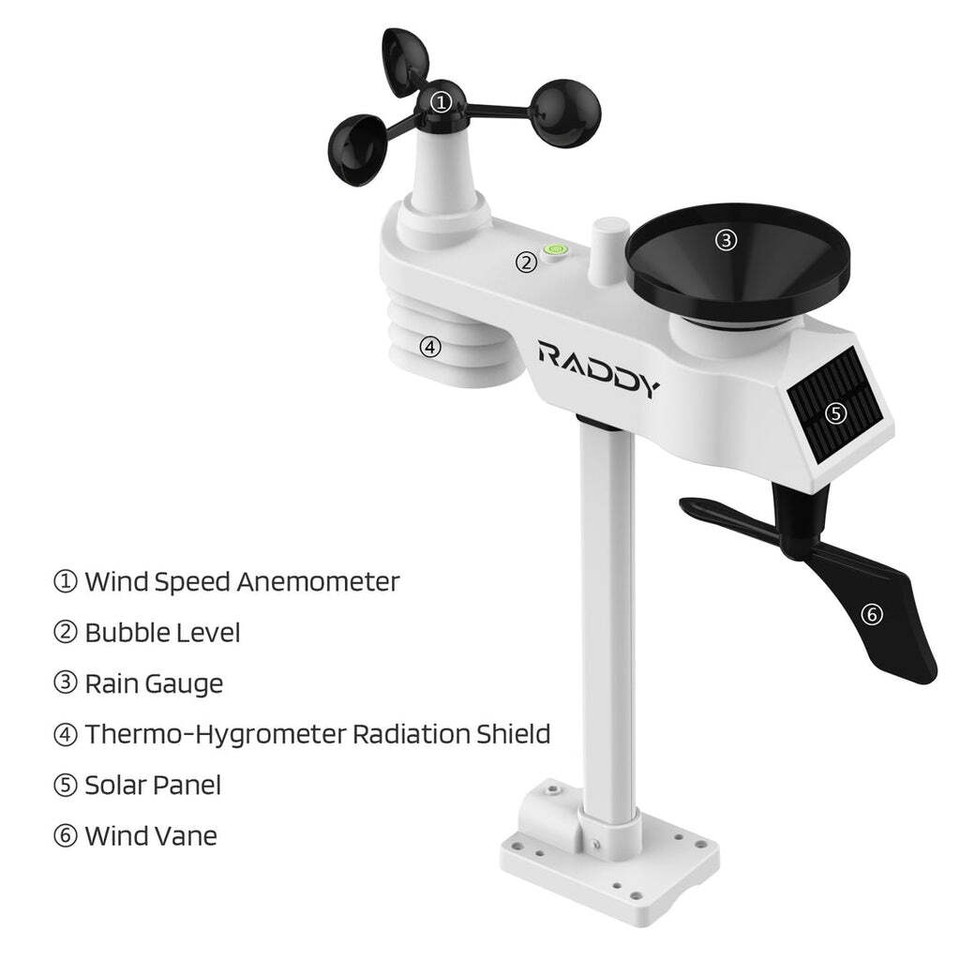 Raddy WF-100C Lite Weather Stations Outdoor & Idoor Rain Gauge Wind ...