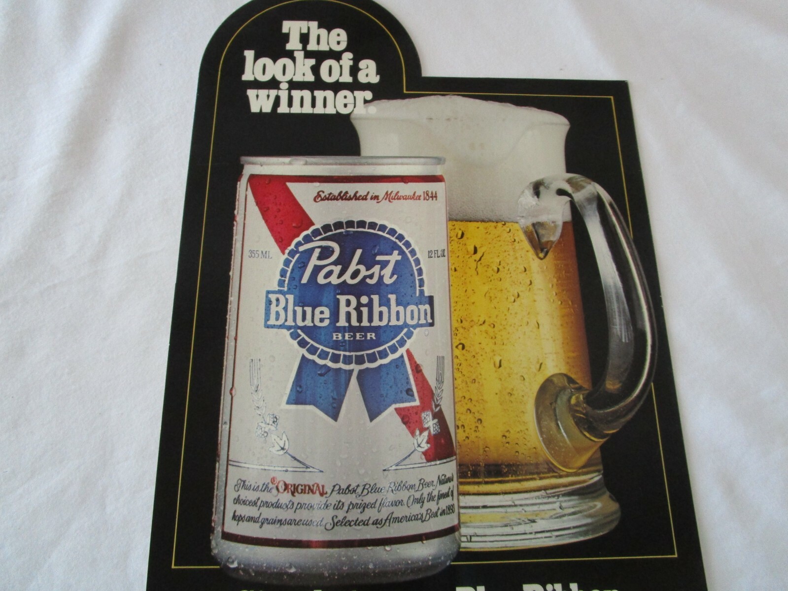 Pabst Blue Ribbon Beer Cardboard Easel Back Stand-Up Store bar sign ...