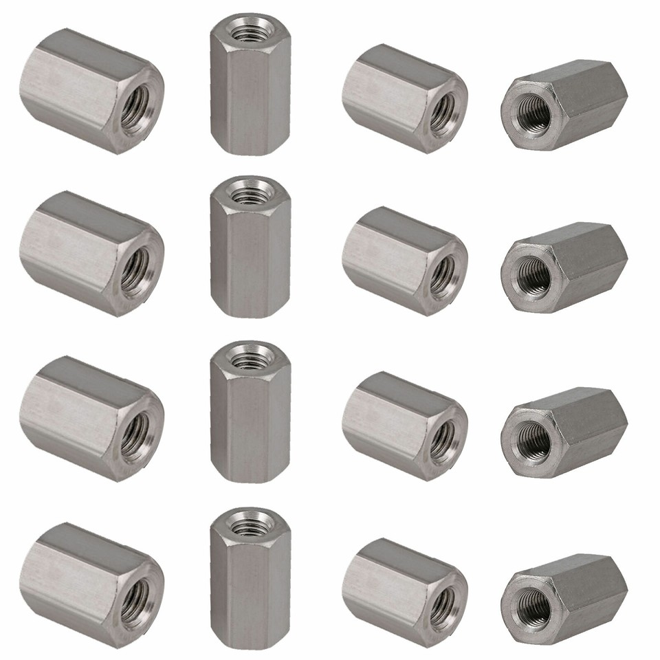 304 Stainless Coupling Nuts Female Hex Thread Adapters M5 M6 M8 M10 M12 ...