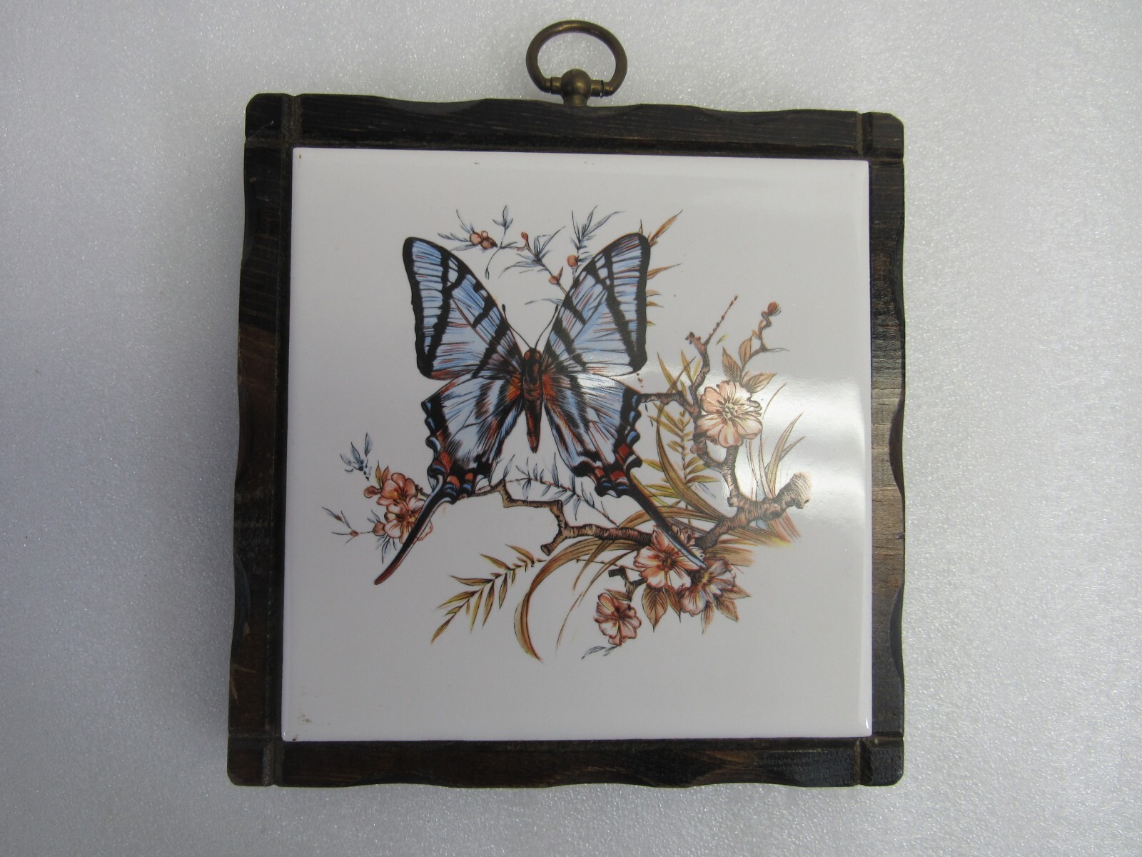 Vintage 1980's Jerry Schultz Butterfly Pine & Ceramic Tile Wall Hanging ...