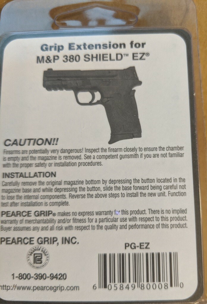 Pearce Grip S&W M&P 380acp Shield EZ Magazine Grip Extension Mag Ext PG ...