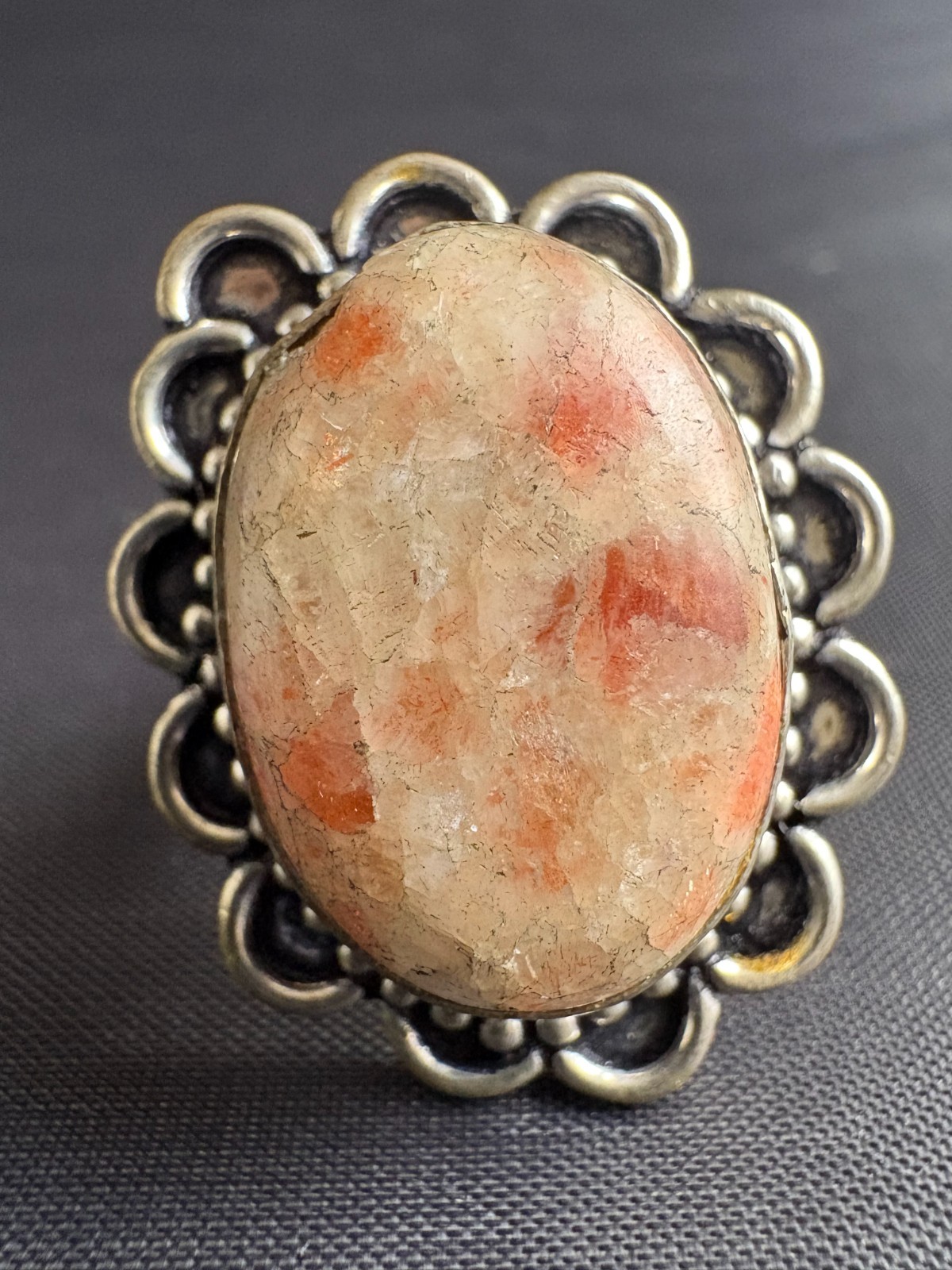 Vintage Cabochon Peach Sunstone Cluster Setting Ring Bronze Handmade ...