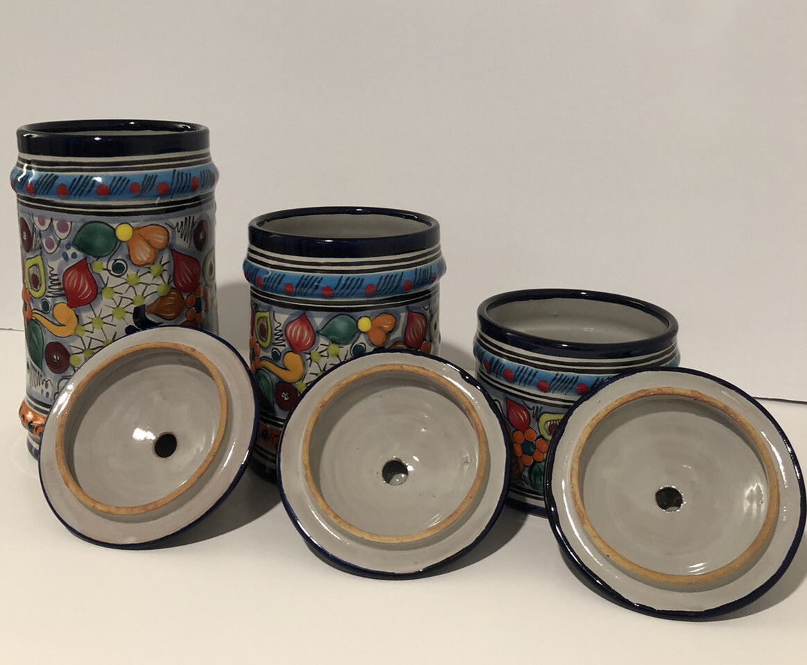 Handpainted Cantor La Corona Family Talavera 3 Piece Set Canister jar ...