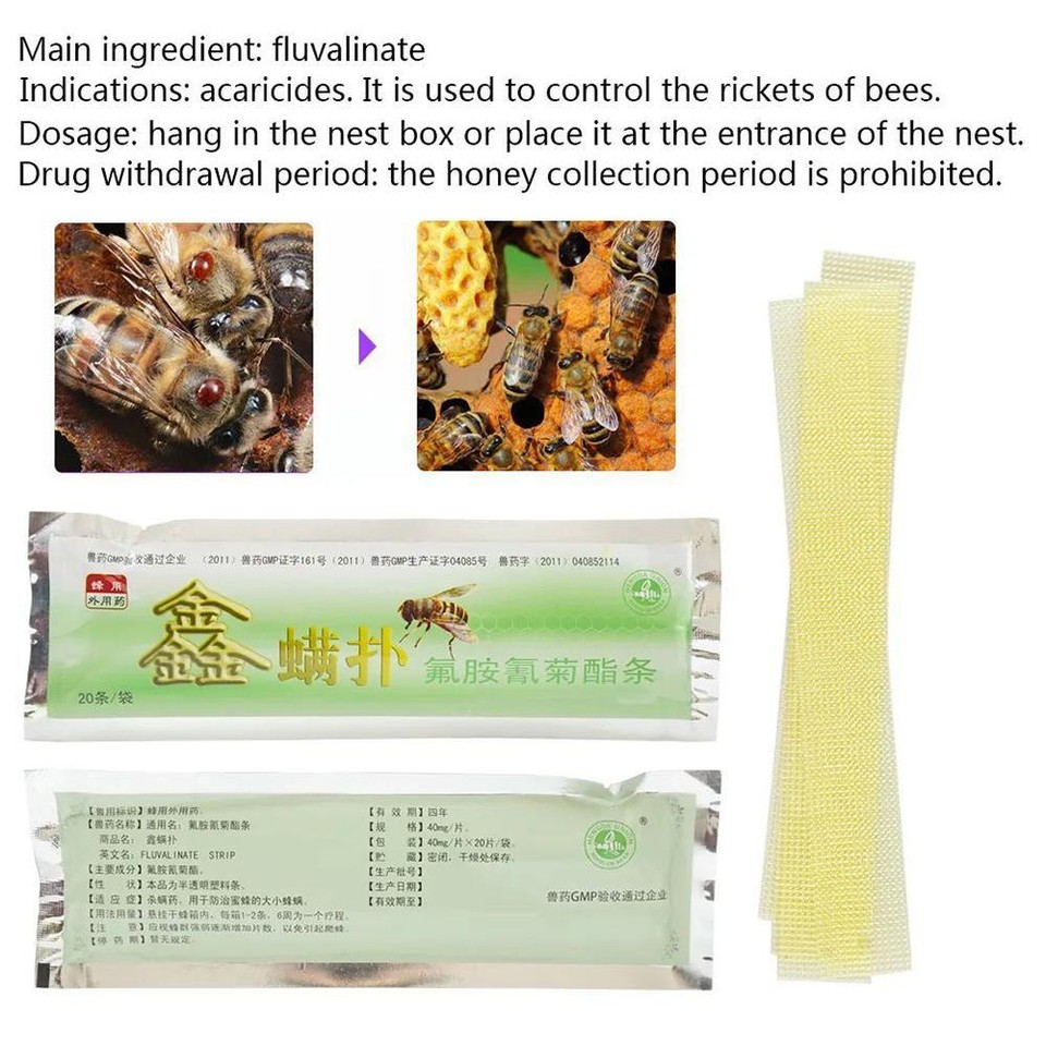 20Pcs Bee Mites Strip Medicine Pest Control Durable Drinker Beekeepin ...