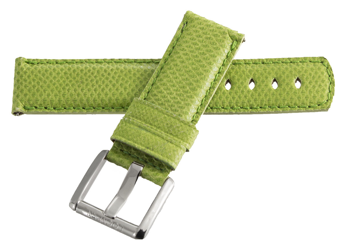 LOCMAN Women's 21mm x 20mm Green Leather Silver Buckle Watch Band Strap ...