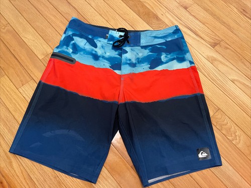 Quicksilver Surfer Board Shorts Swim Beach Shorts Size 32 Blue Tie Dye ...