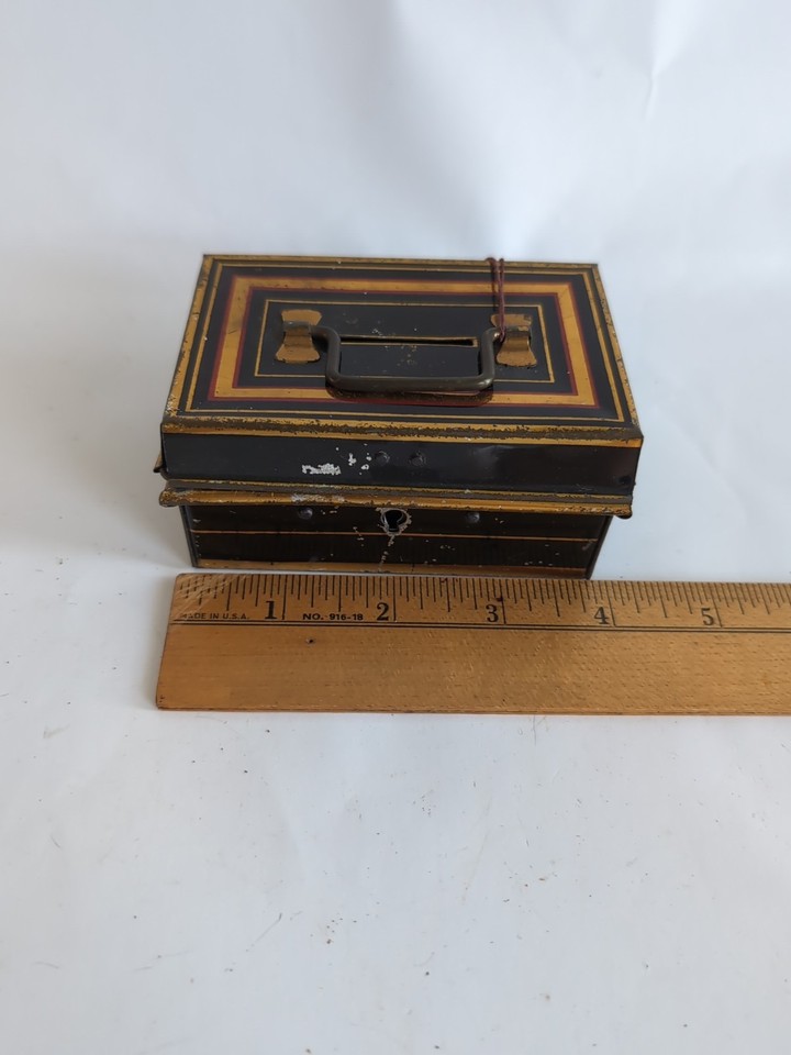 Vintage Tin Black Metal Lock Box Made England w/Key Miniature Antique ...