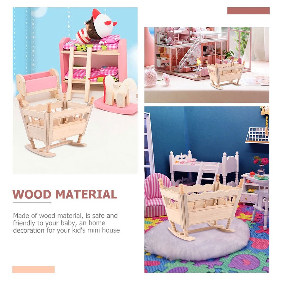 2 Pcs Traditional Dollhouse Cradle Micro Baby Model Adorable Babydoll ...