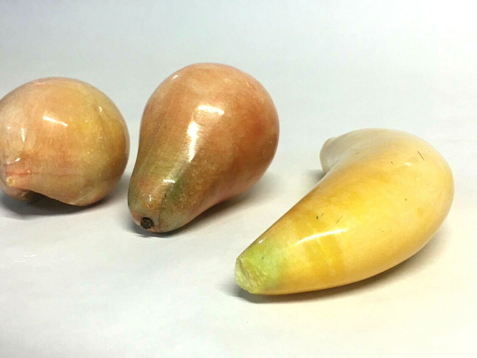 3 Pc Marble Alabaster Fruit Banana Pear Peach Faux Decorative Heavy ...
