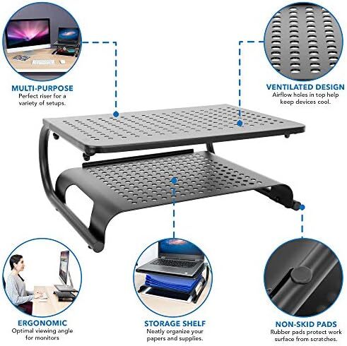 Dual-Level Desk Organizer Stand with Keyboard Storage for Home Office ...