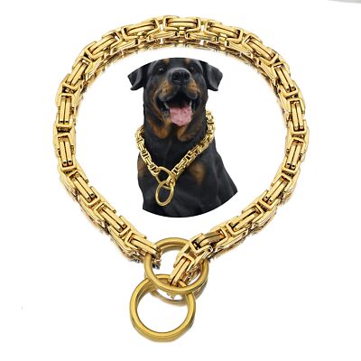 12MM Dog Collar Byzantine Chain Metal Stainless Steel Heavy Duty Slip ...