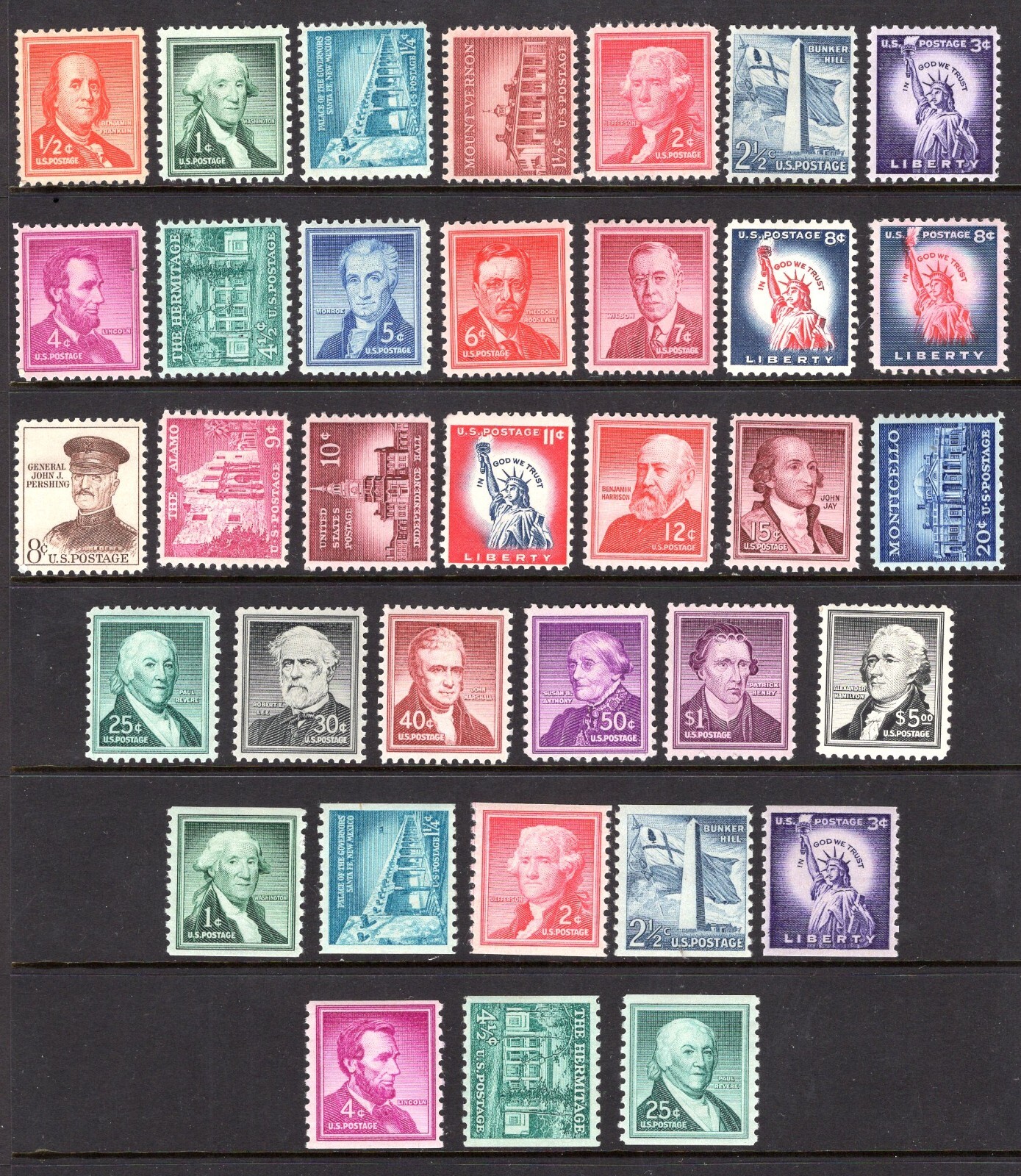 U.S. SC.#1030-1059A 1954 1/2c TO $5.00 LIBERTY SERIES SET WITH COILS ...