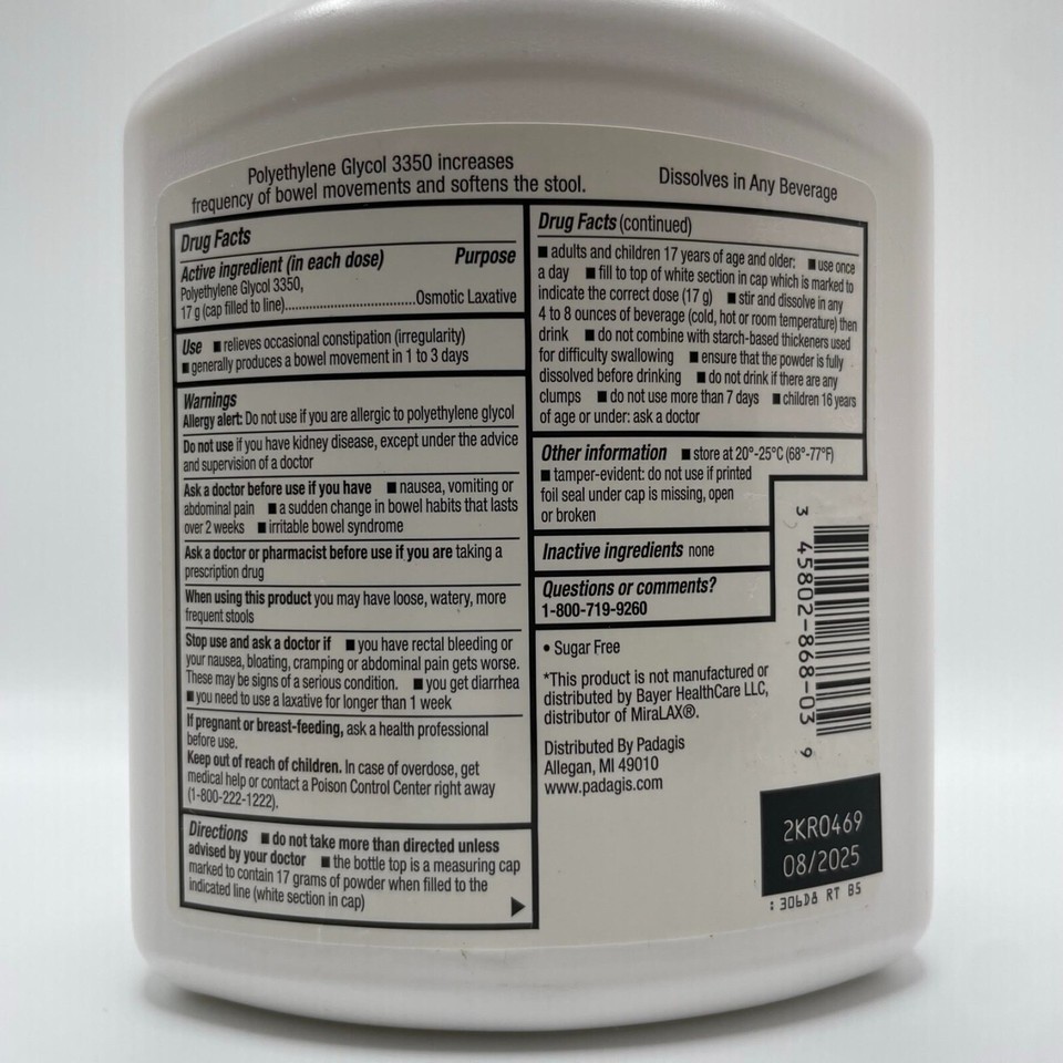 Padagis Polyethylene Glycol 3350 - Powder for Solution - 17.9 Oz - EXP ...
