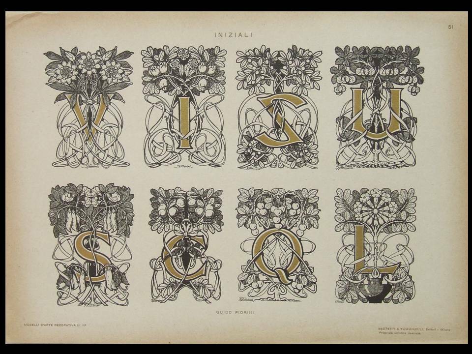 ART NOUVEAU TYPEFACES - 1910 GOLD INK LITHOGRAPH - GUIDO FIORINI ...