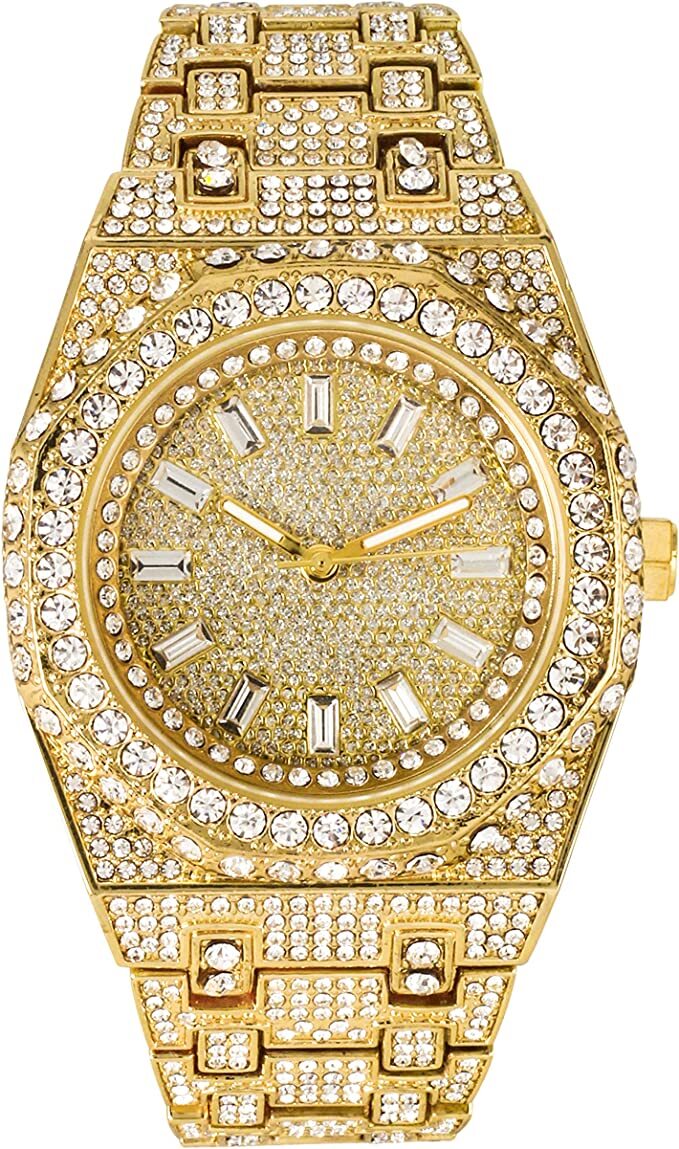 GOLD PLATED SIMULATED DIAMOND LUXURY HIP HOP WATCH & ICED BRACELET ...