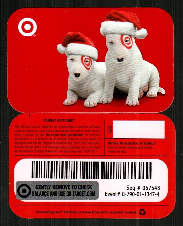 TARGET Bullseye Puppies Wearing Santa Hats ( 2008 ) Gift Card ( $0 ) | eBay