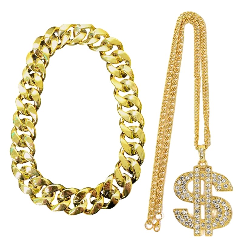 2 Pack Trendy Hip Hop Gold Chain Necklace Fashionable Rapper Chains for ...