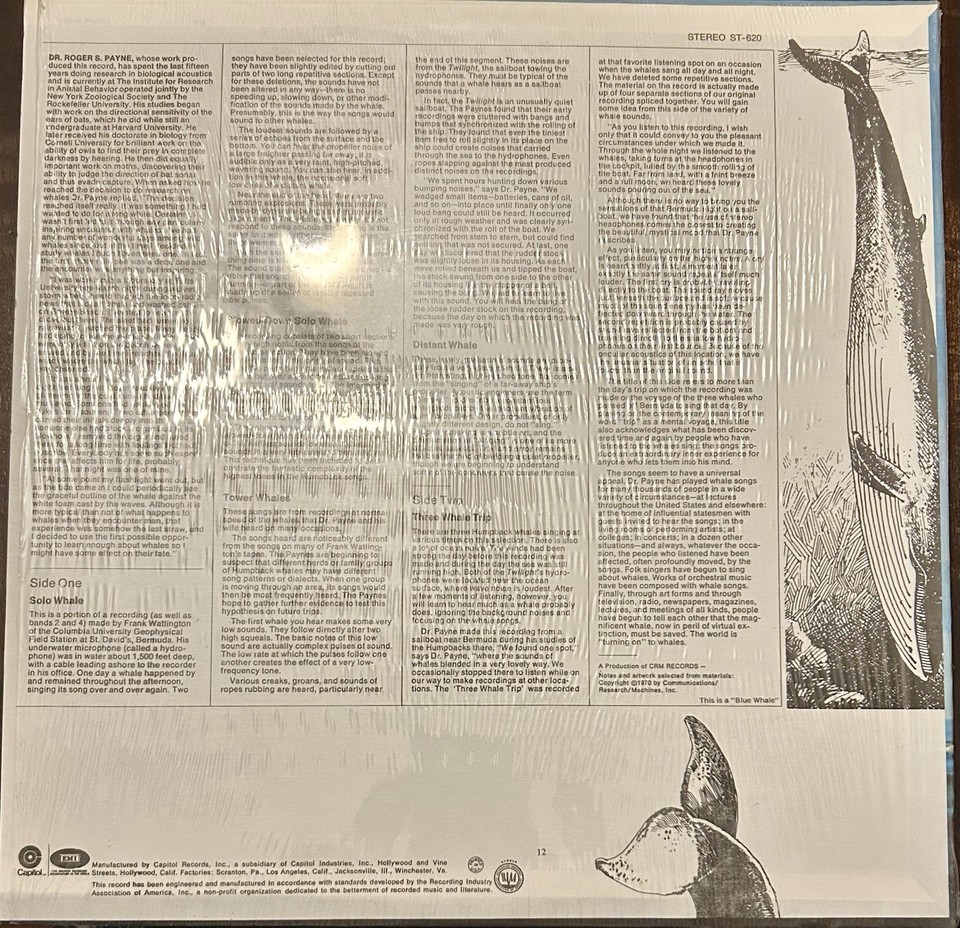 Songs of the Humpback Whale LP Capitol ST-620 1970 Pressing | eBay