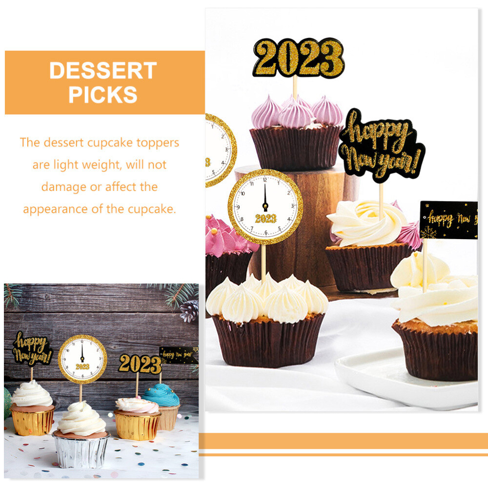 20pcs Paper Cake Picks Happy New Year 2023 Cake Decorations Cake ...