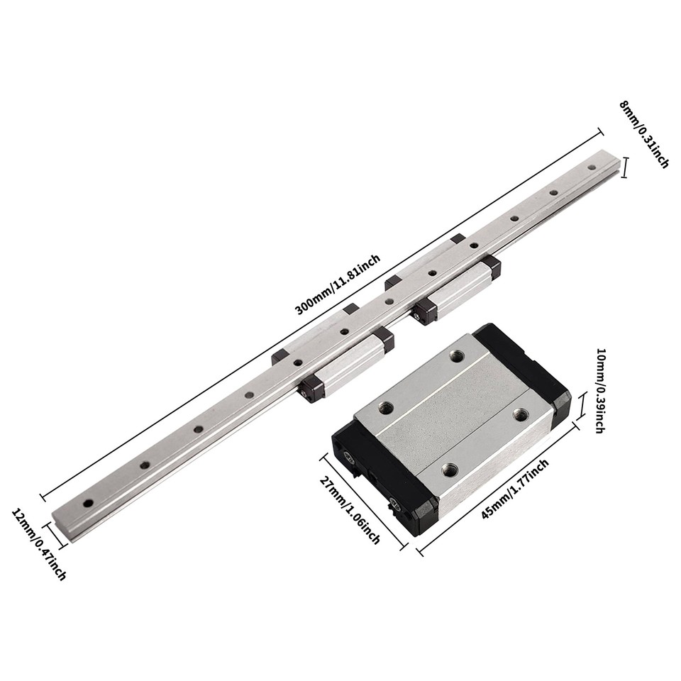 MGN12 300-700mm Linear Rail Guide Shaft Rod + MGN12H Bearing Slider ...