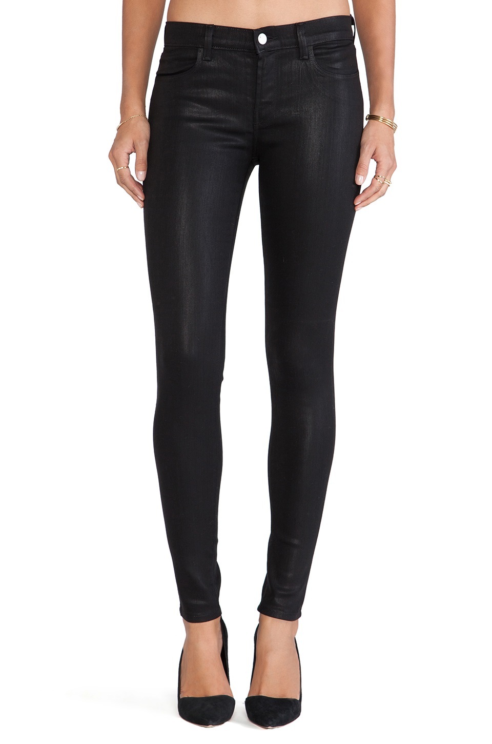 New J Brand Black Coated Faux Leather Skinny Jegging Pants Jeans ...