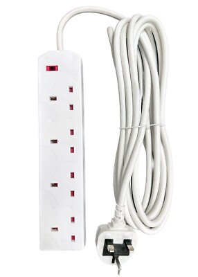 5M UK Extension Lead Cable 4 Gang Socket covers White Main Power | eBay UK