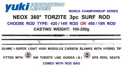 YUKI NEOX 360° TORZITE 3pc SURF ROD SEA FISHING SLHMC CARBON ...