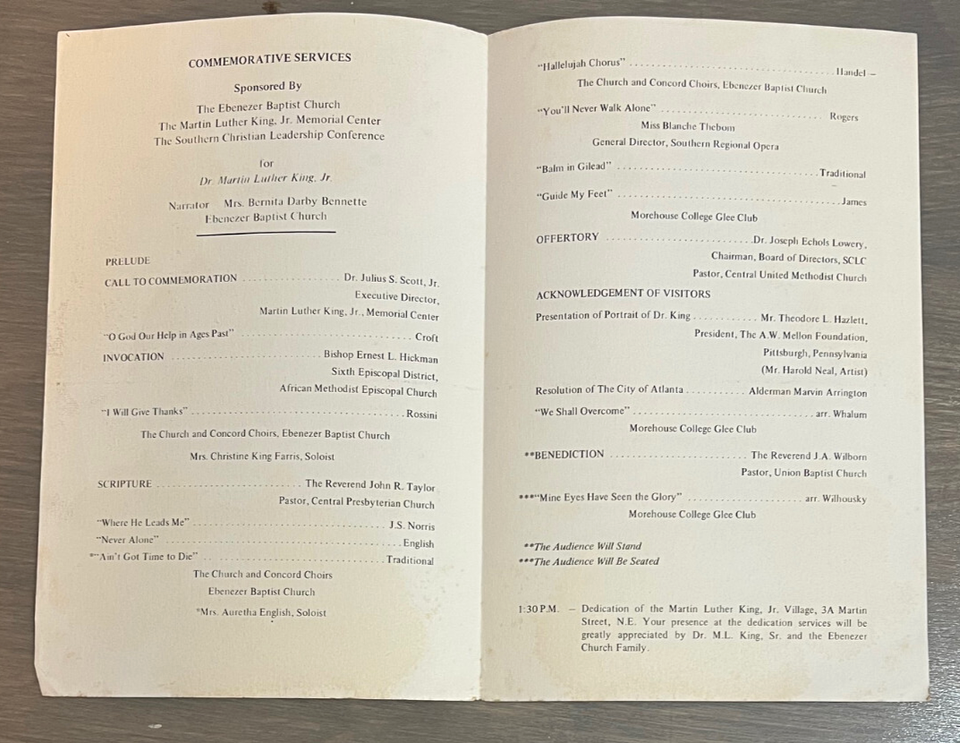 Dr. Martin Luther King MLK 1971 Commemorative Funeral Program Ebenezer ...