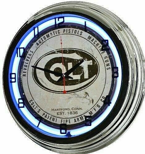 Retro 17" Colt Revolver Pistol Guns Sign White Neon Wall Clock Man Cave ...