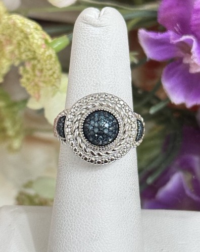 Sterling Silver Ladies Affinity Blue Diamond Halo Ring Band Size 5 | eBay
