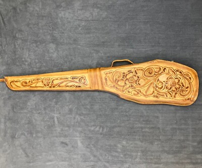 VTG Hand Tooled Brown Rifle Shotgun Scabbard Gun Case Long Leather ...