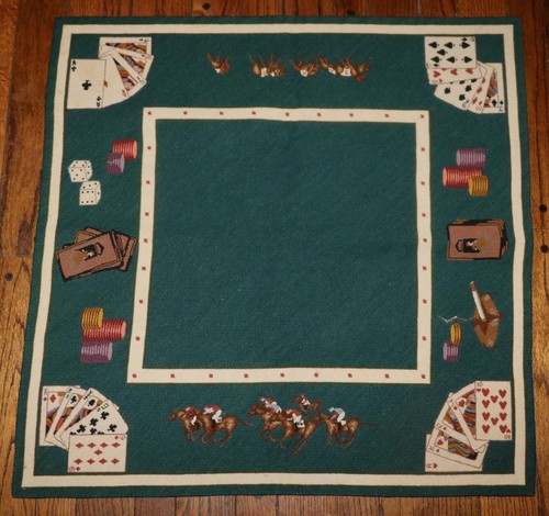 Vintage Needlepoint Poker Table Gambling Horses Cards 29" x 29" RARE ...