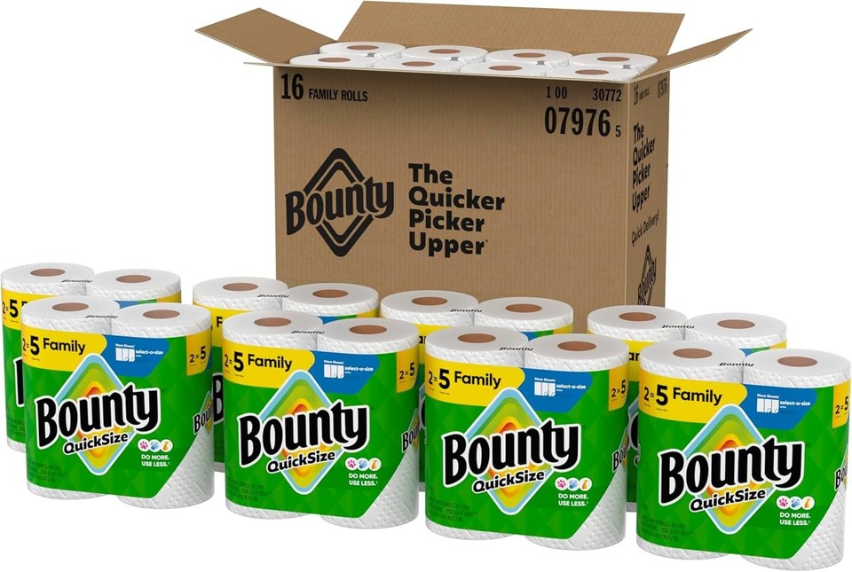 Bounty Quick-Size Paper Towels 16 Family Rolls = 40 Regular Rolls Ultra ...