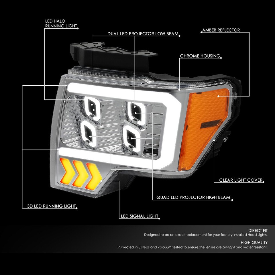 LED DRL Arrow Signal Quad Projector Headlights for Ford F150 09-14 ...
