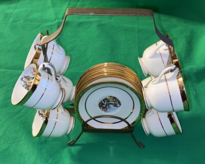 8 Atlas China Small Tea Cups Saucers George Martha Washington 22kt Gold ...