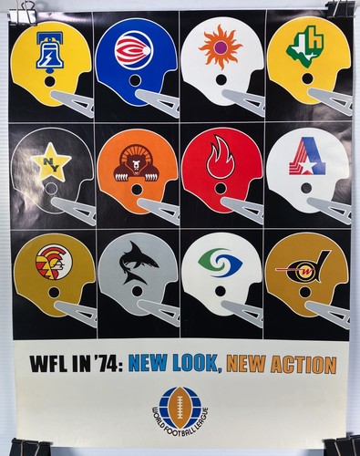 Vintage WFL World Football League Defunct 1974 Football Helmets Logos ...