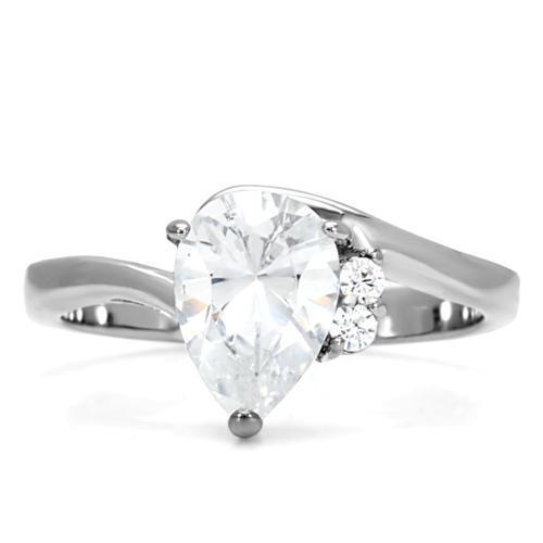 Ladies pear ring cz zirconia stainless steel silver pretty realistic ...