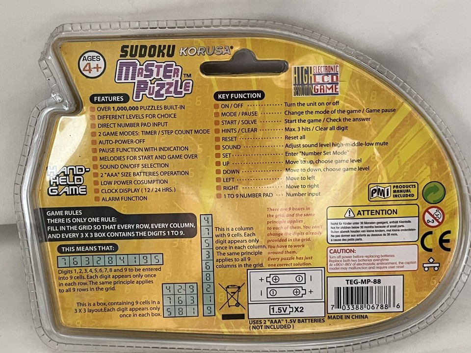 Korusa Sudoku Master Puzzle Over 1,000,000 Puzzles Built- In BRAND NEW ...